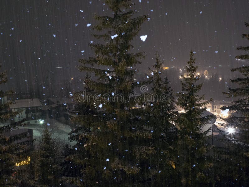 Snowing at Night in Dolomites Mountains Stock Image - Image of alps ...