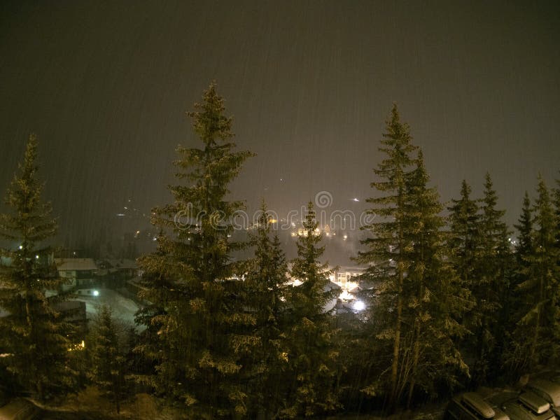 Snowing at Night in Dolomites Mountains Stock Image - Image of travel ...