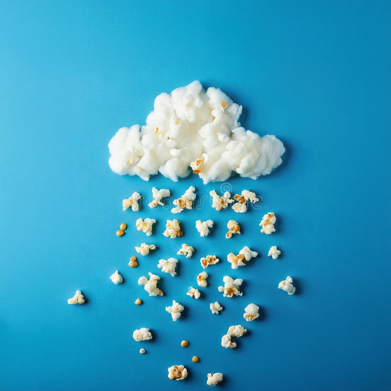 Snowing Popcorn from the Cloud, Cute Concept Illustration Stock ...