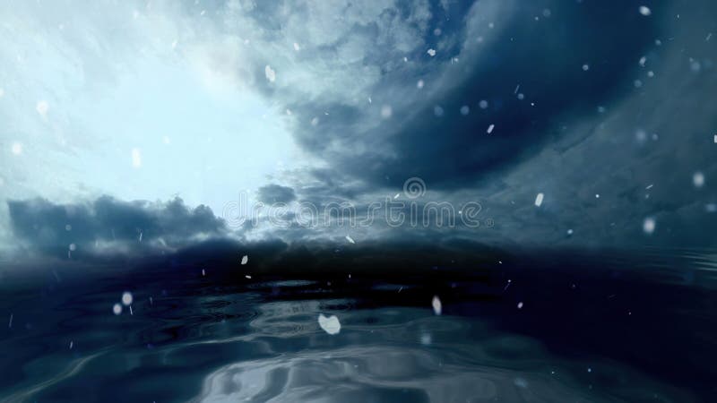 Snowing on Stormy Clouds Over Dark Ocean Stock Image - Image of weather ...
