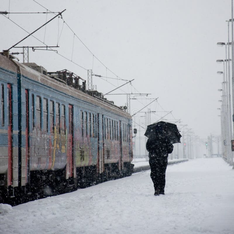 Snowing on a train station stock image. Image of railway - 23249797