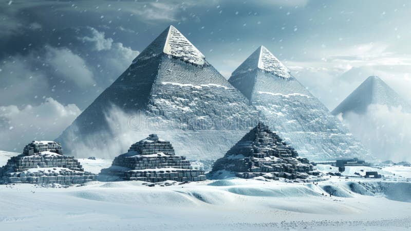 Snowing Winter Pyramids of Giza Stock Illustration - Illustration of ...