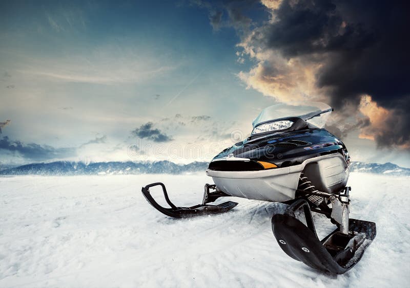 Snowmachine on the Mountain Lake Frozen Surface Stock Image - Image of ...