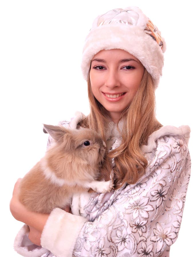 Snowmaiden with rabbit stock photo. Image of woman, tradition - 12046666