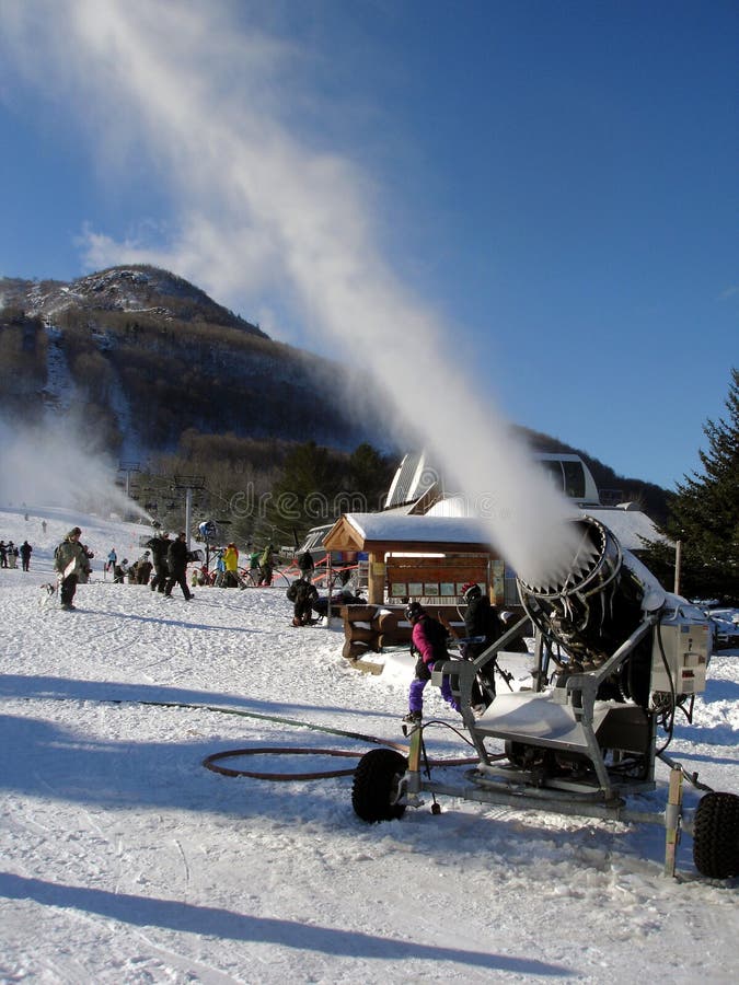 Snowmaking Machine in Action Stock Photo - Image of machine, mountain ...