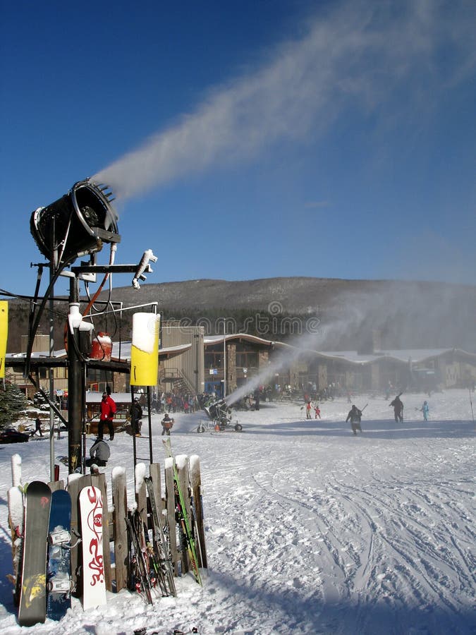 Snowmaking Machines In Action Stock Photo - Image of sport, snowmaking ...