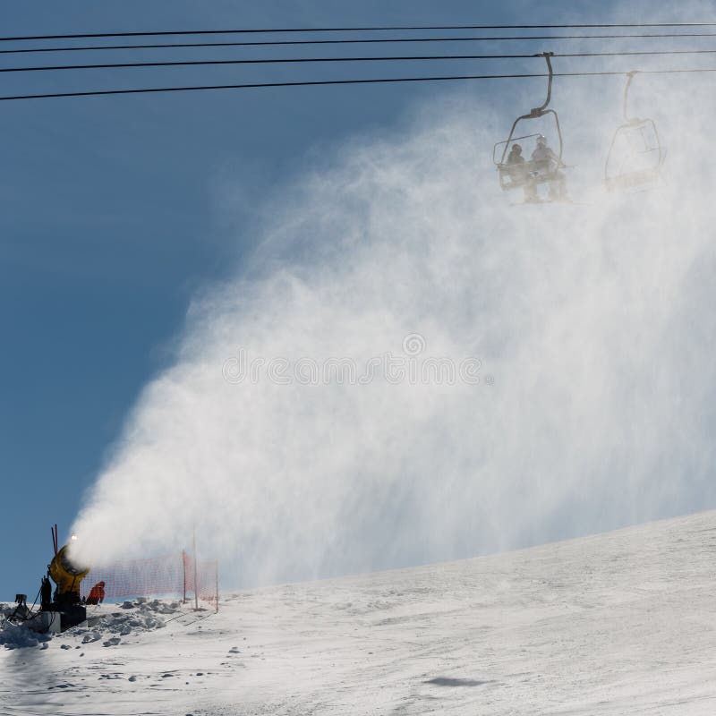 Snowmaking spraying snow stock photo. Image of machine - 38783478