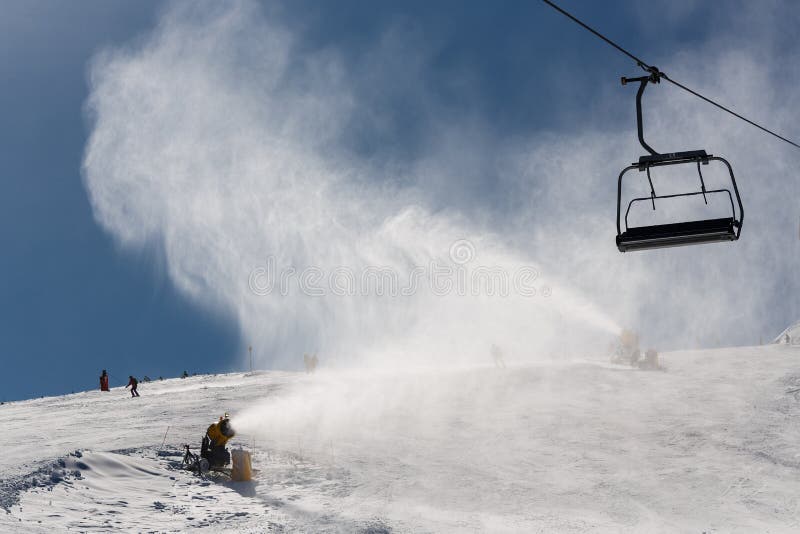 Snowmaking spraying snow stock image. Image of resort - 38783545