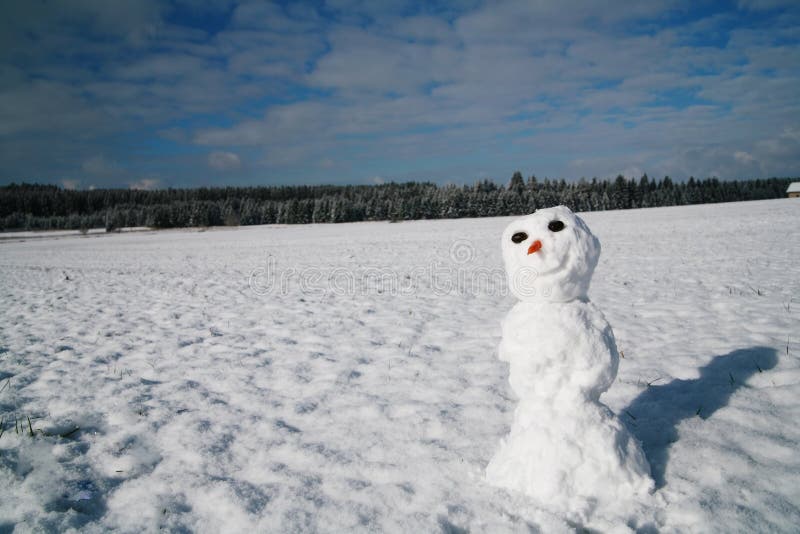 Snowman in a Winter Landscape Stock Photo - Image of blue, snowman ...