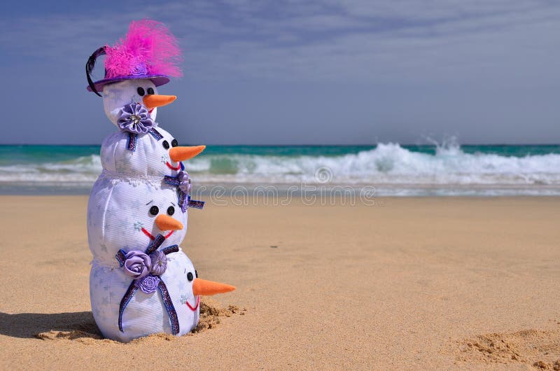 Snowman on the beach stock photo. Image of summer, humor - 100688312