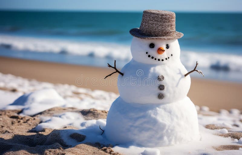 Snowman on the Beach. Winter Vacation in Warm Places Stock Illustration ...