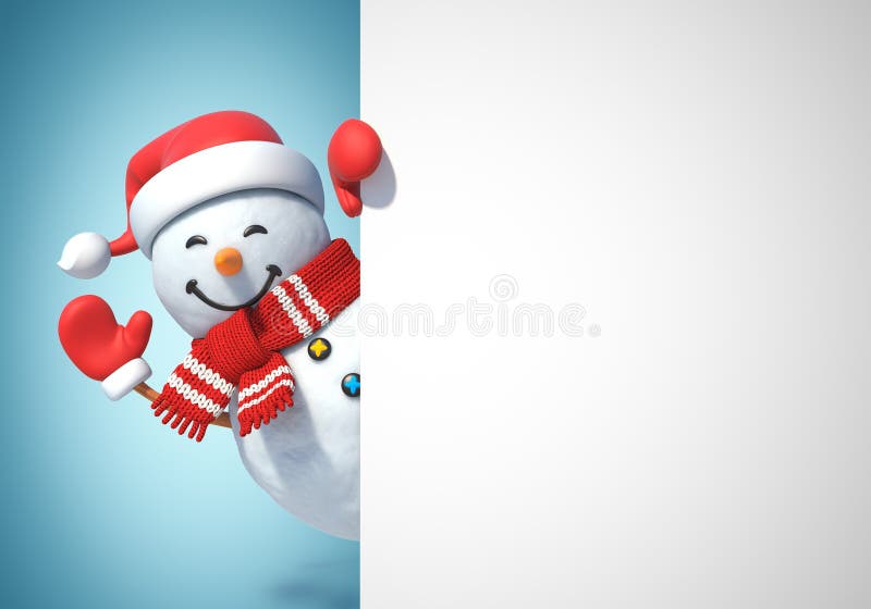 Snowman Behind Blank White Poster, Copy Space Greeting Card Template ...