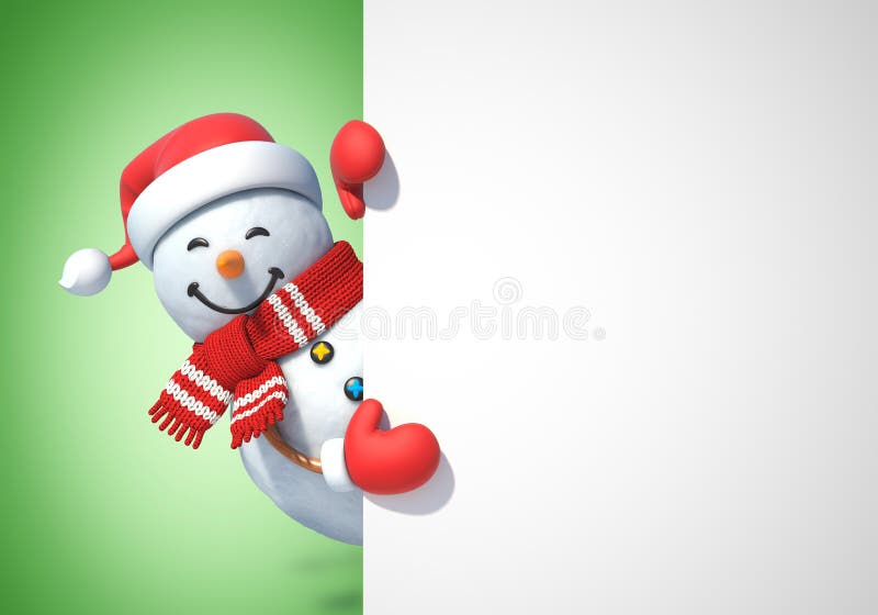 Snowman Behind Blank White Poster, Copy Space Greeting Card Template ...