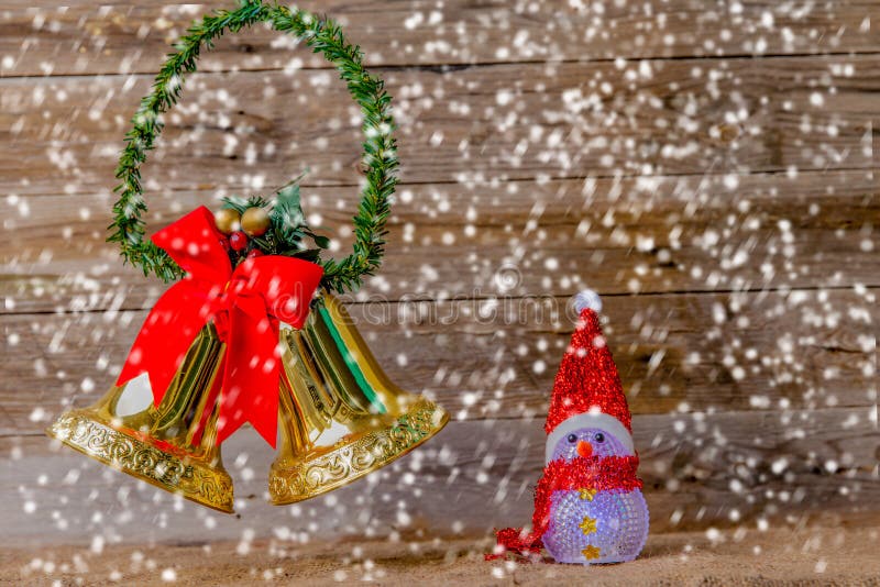 Snowman and bells stock image. Image of card, december - 64056345