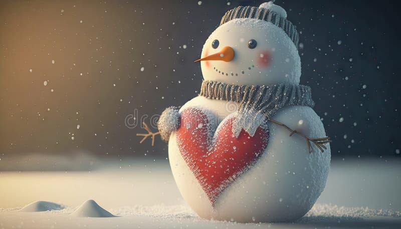 Snowman with a Big Red Heart Stock Illustration - Illustration of nose ...