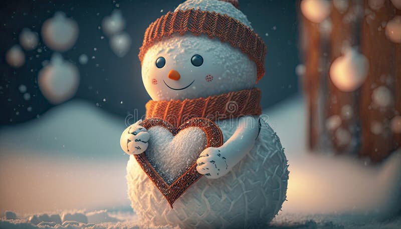 Snowman with a Big Red Heart Stock Illustration - Illustration of dark ...