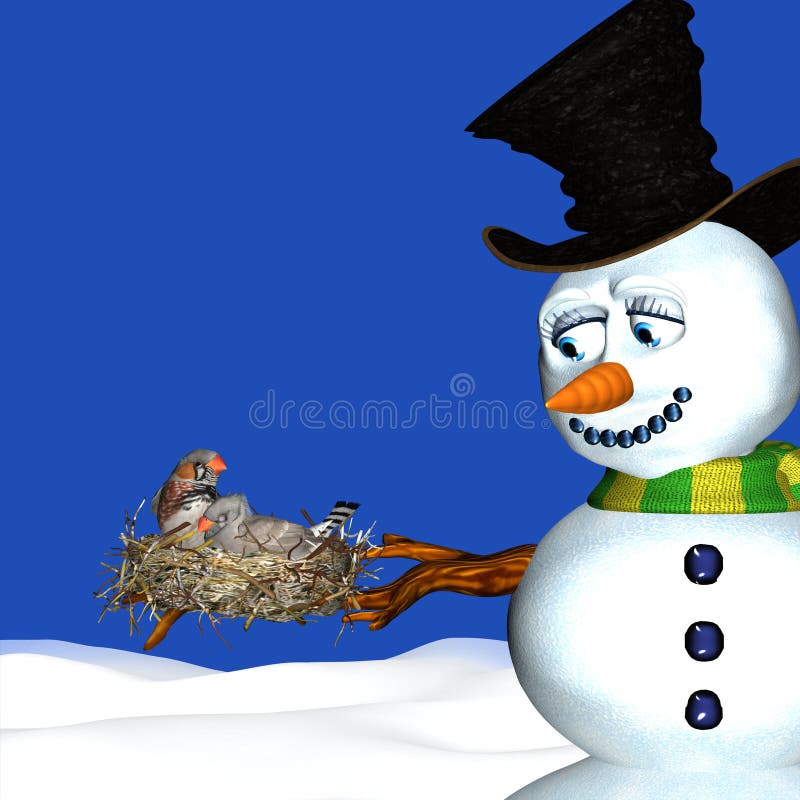 Snowman and Birds Nesting stock illustration. Illustration of happy ...