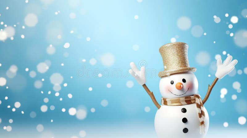 Snowman on Blue Background with Bokeh. 3d Illustration Generative AI ...