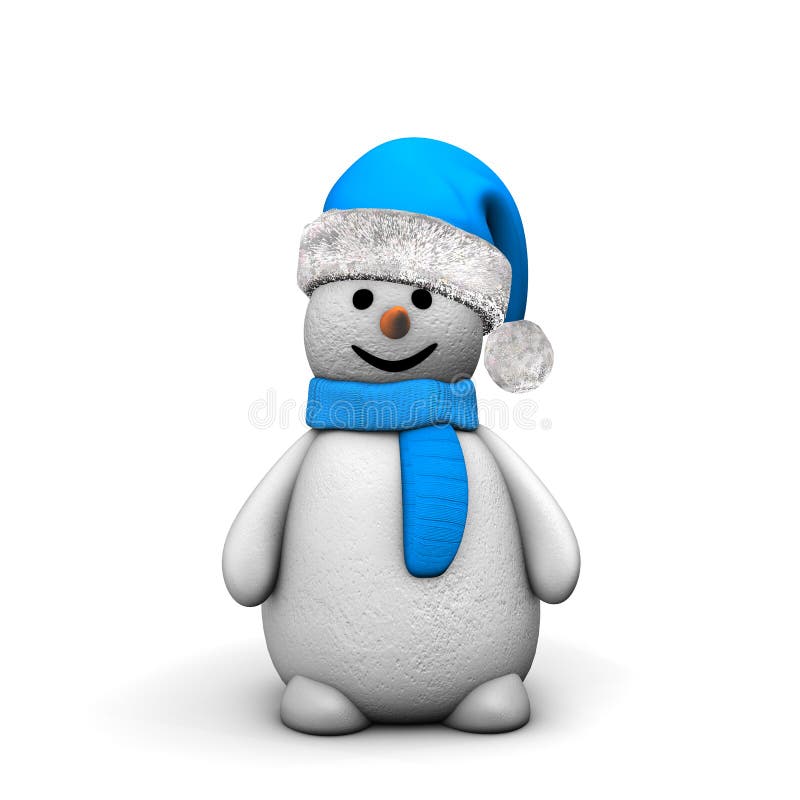Snowman in Blue Hat and Scarf Stock Illustration - Illustration of ...