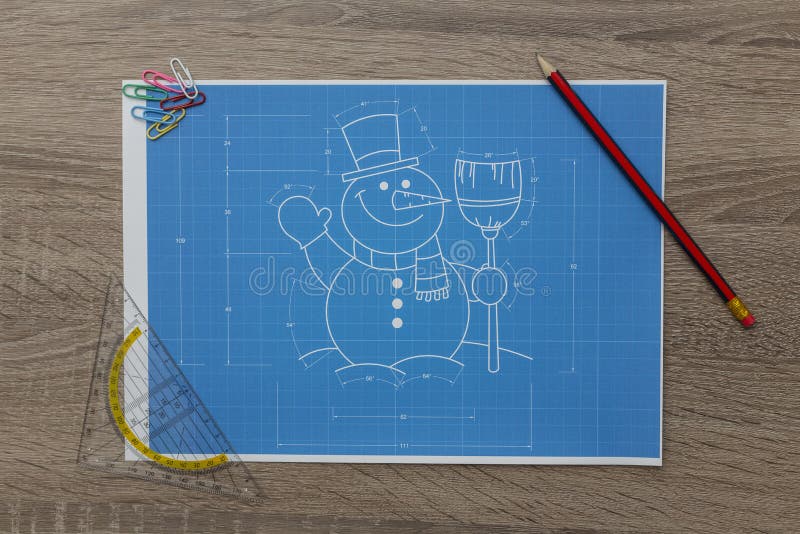 Snowman Blueprint stock image. Image of document, frost - 46265303