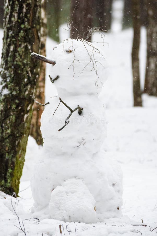 Snowman In Forest. Winter Time. Stock Image - Image of snow, winter ...
