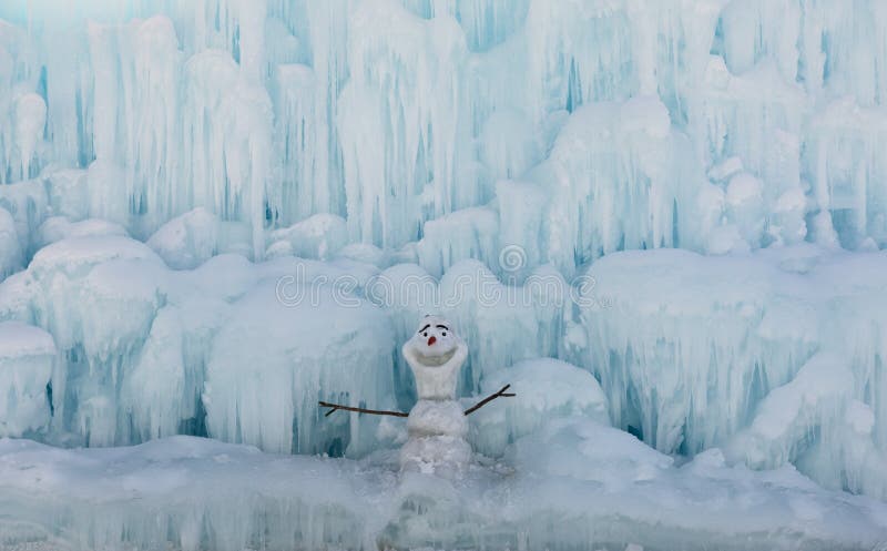 Snowman Build In Front Of Wall Of Ice Editorial Image - Image of cold ...
