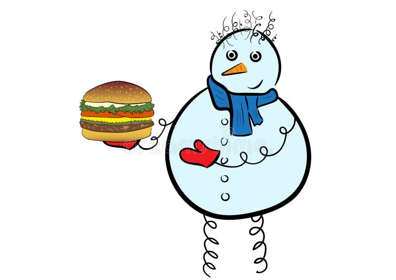 Snowman with a burger stock vector. Illustration of design - 65969302