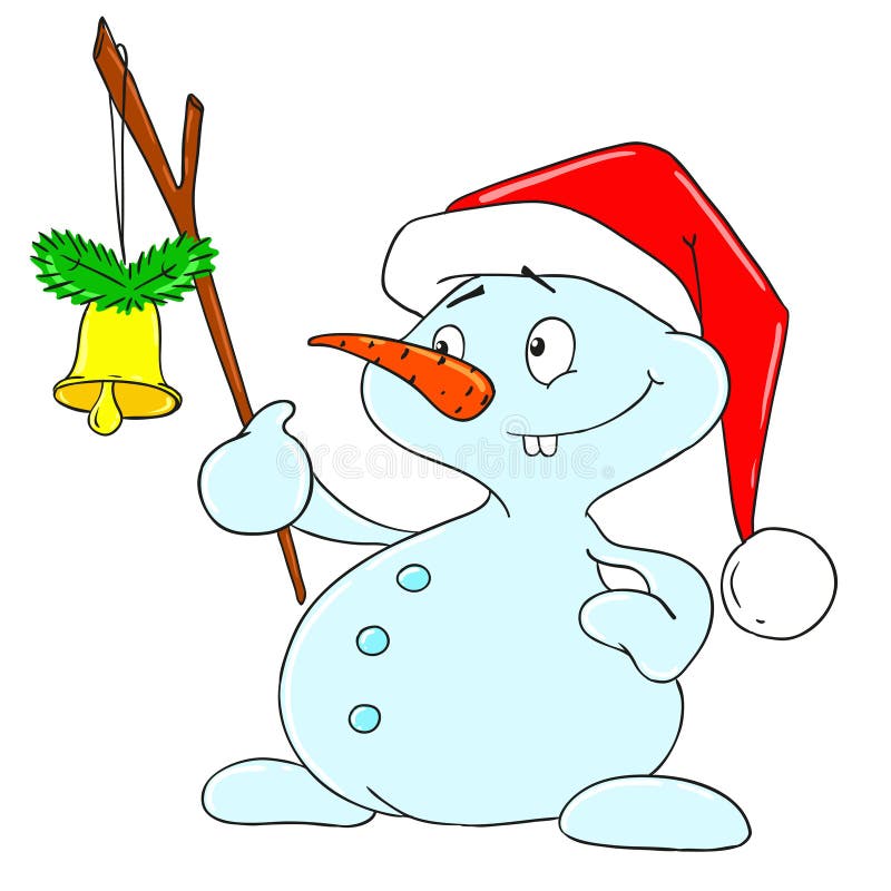 Snowman Cartoon Character. Christmas Snowman with a Bell Stock ...