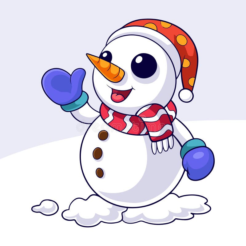 Snowman Cartoon is Happy and Waving in the Snowfall Stock Vector ...