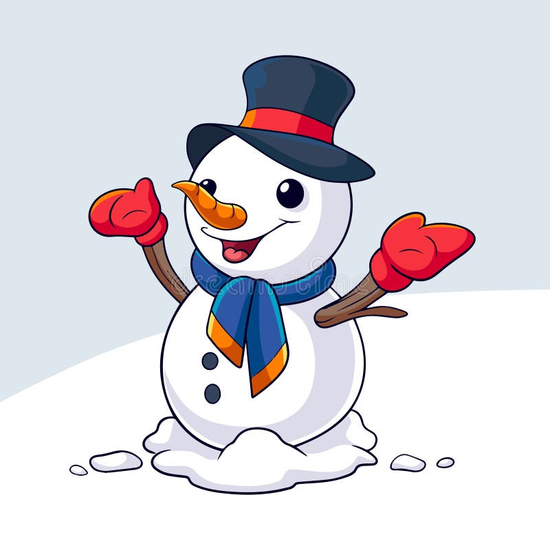 Snowman Cartoon is Happy and Waving in the Snowfall Stock Vector ...