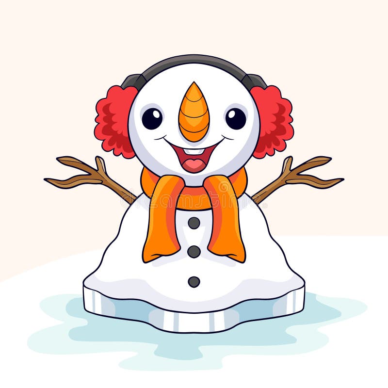 Snowman Cartoon is Happy and Waving in the Snowfall Stock Vector ...