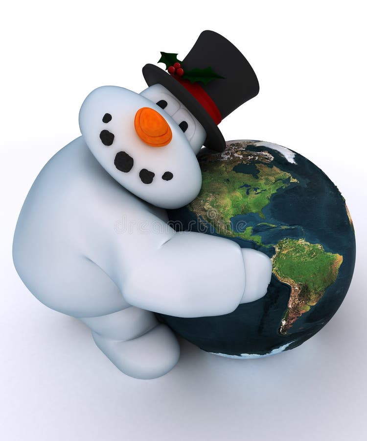 Snowman Character Hugging a Globe Stock Illustration - Illustration of ...
