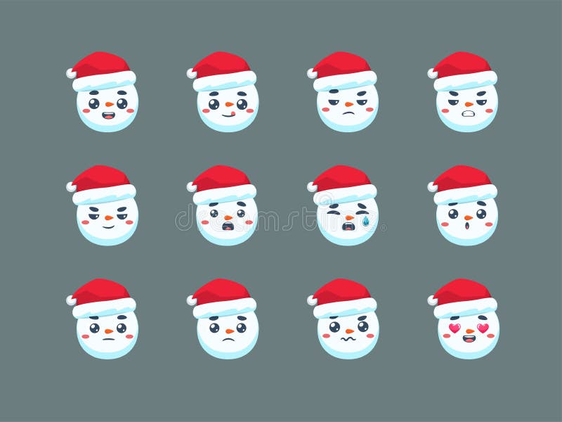 The Snowman with Christmas Hat. Emoticon Set Stock Illustration ...