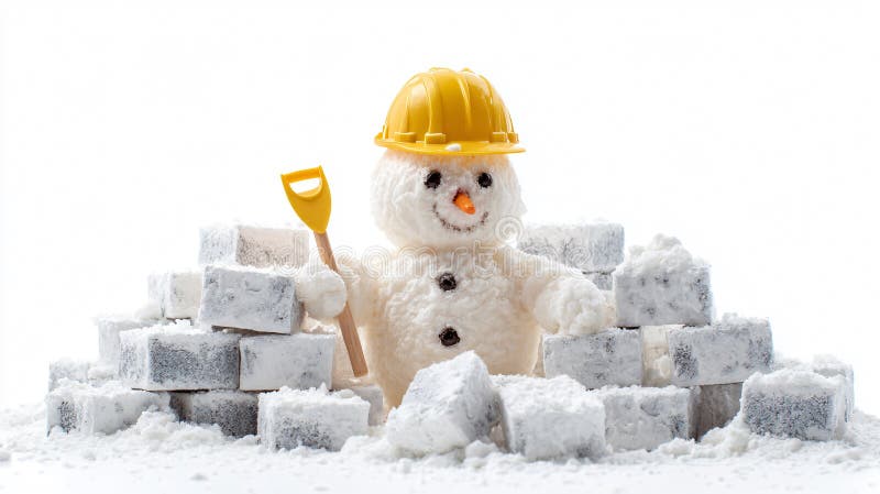 Snowman Construction Worker in Yellow Hard Hat - Festive Holiday ...