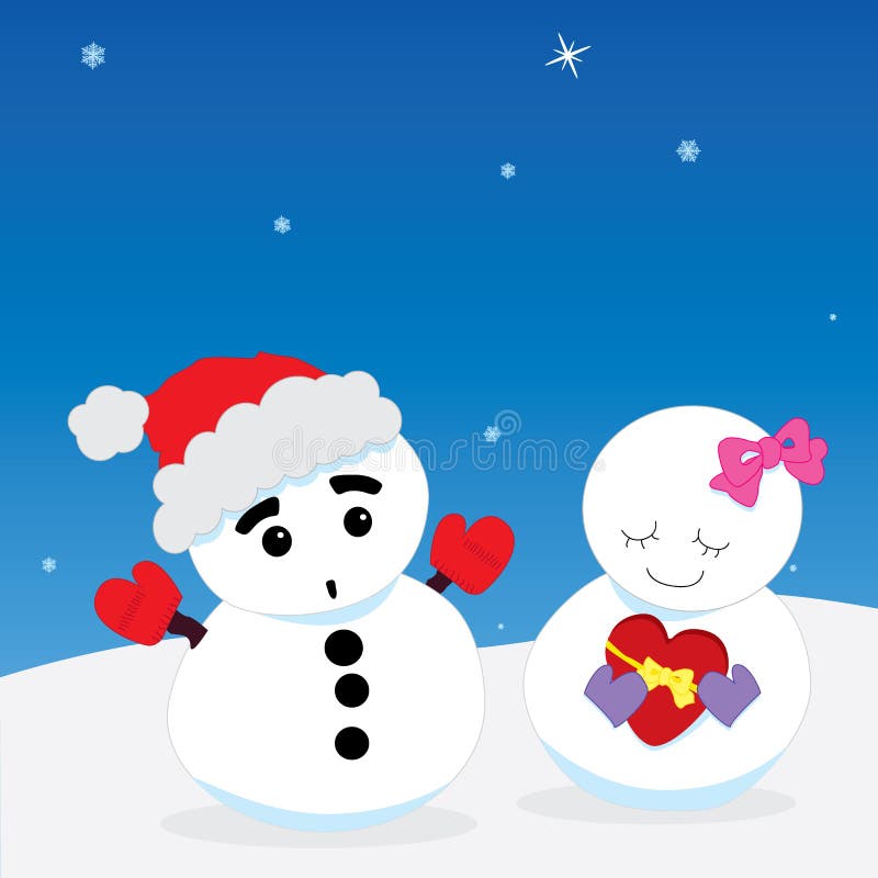 Snowman Couple in Love stock illustration. Illustration of cuddles ...