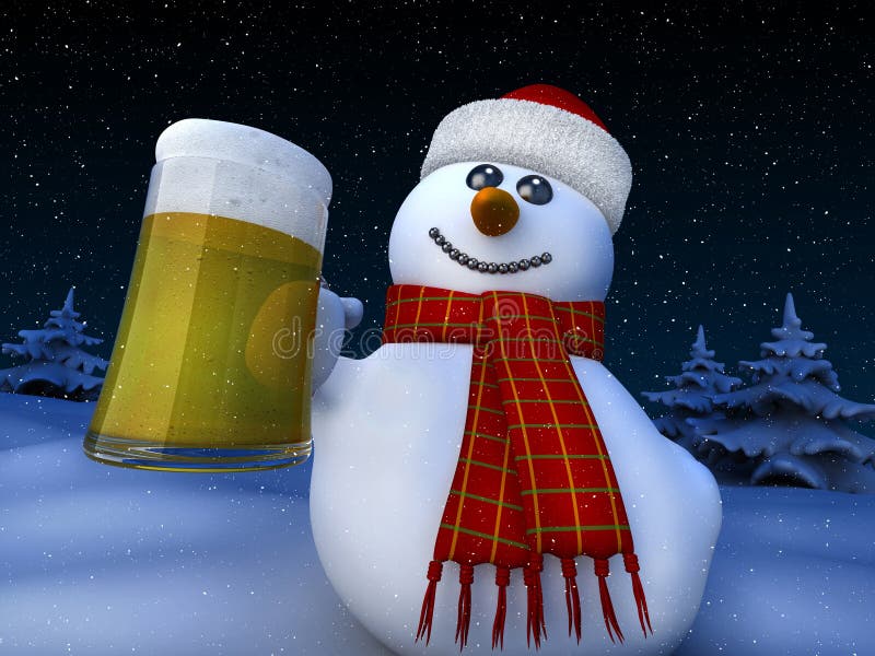 Snowman with beer mug stock vector. Illustration of snowflakes - 81733504