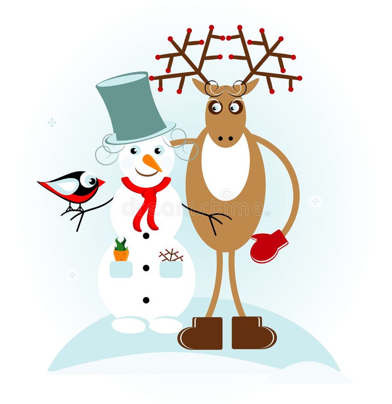 Snowman with deer stock vector. Illustration of season - 21713194