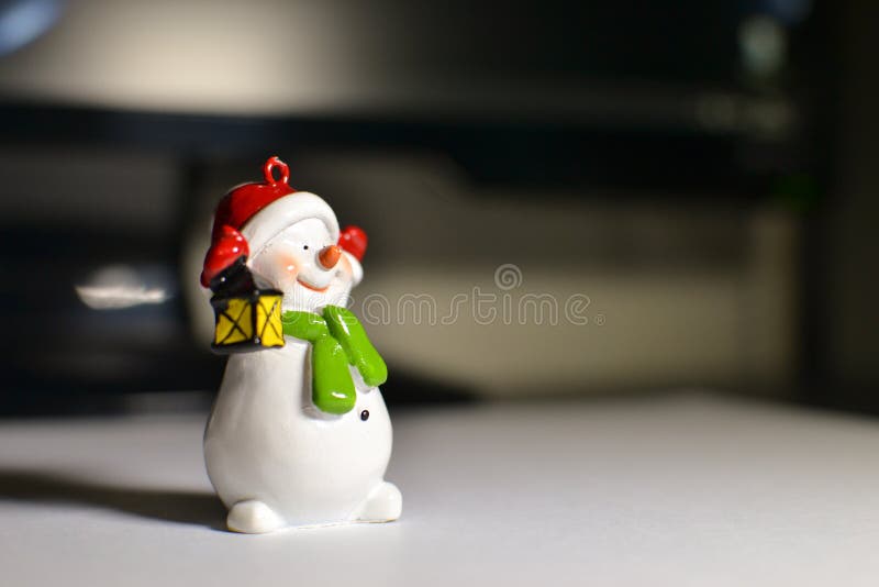 Snowman on the Desktop in Front of the Computer Stock Image - Image of ...