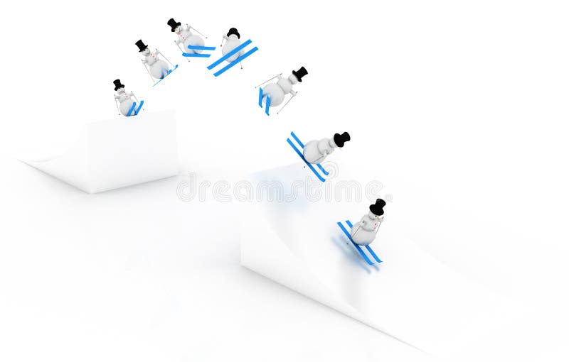 Snowman Doing Acrobatics Ski Jump Stock Illustration - Illustration of ...