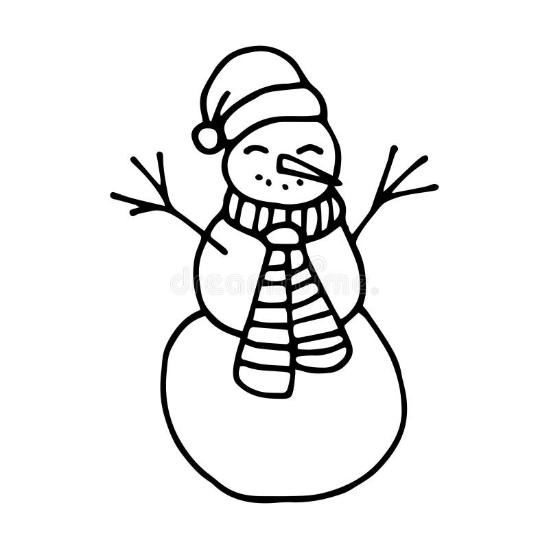 Snowman Doodle Style Vector Illustration Isolated on White Background ...
