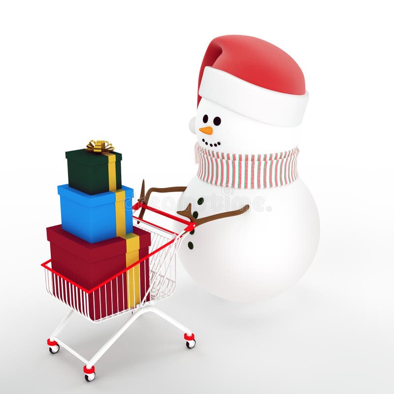 Snowman Driven by a Shopping Cart Stock Illustration - Illustration of ...