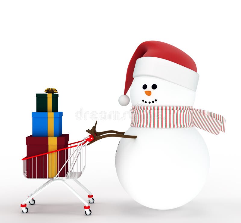 Snowman Driven by a Shopping Cart Stock Illustration - Illustration of ...