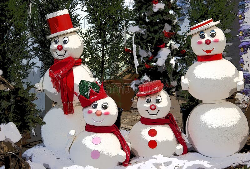 A Group of Snowmen in the Snow Stock Image - Image of funny, snow: 17377349