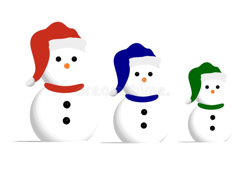Group of 3 Snowmen stock illustration. Illustration of illustrated ...