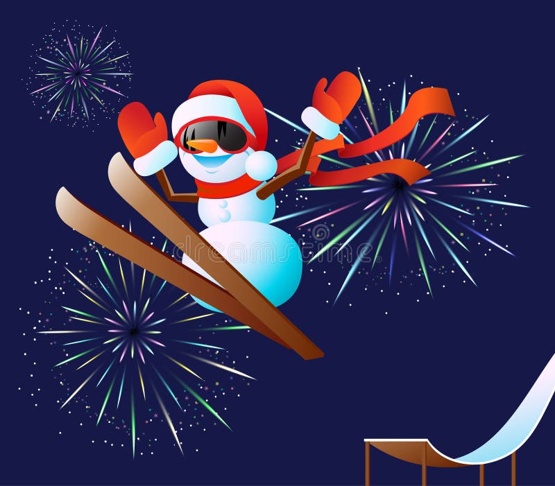 Snowman and fireworks stock vector. Illustration of alpine - 33490360