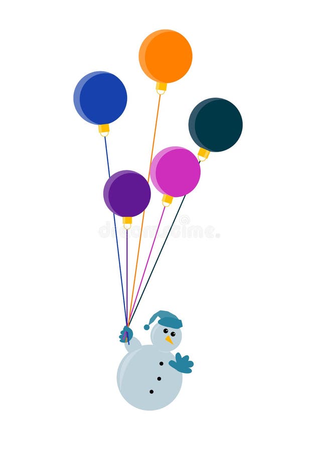 Snowman Flying Balloons Character Postcard Illustration Cartoon Stock ...