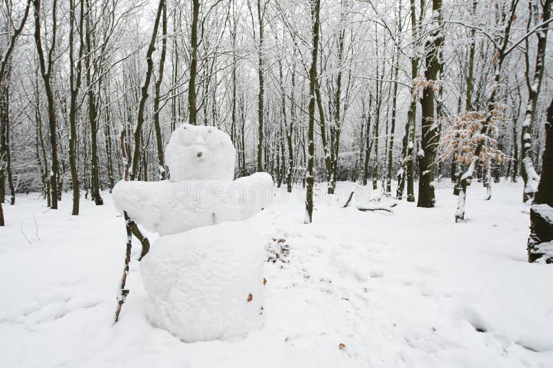 Snowman in the forest stock image. Image of white, belgium - 7461513