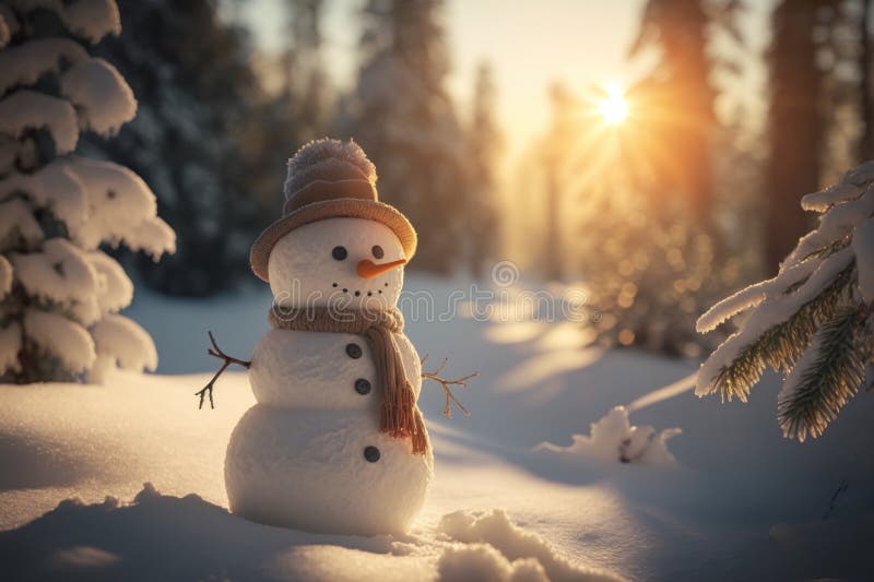 Snowman Forest and Mountain Background. Christmas Concept. Generative ...