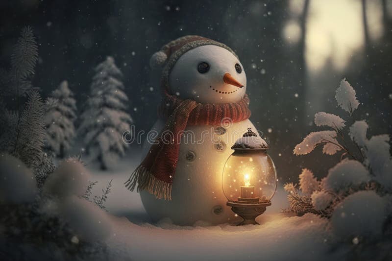 Snowman Forest and Mountain Background. Christmas Concept. Generative ...
