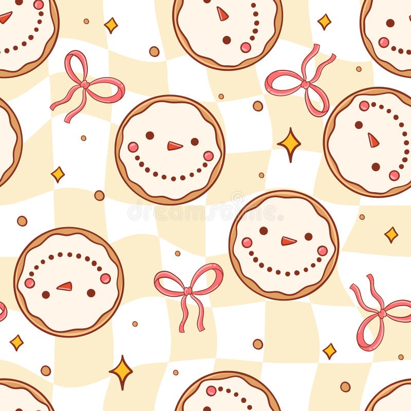 Snowman Gingerbread Cookies and Pink Bows Checkerboard Pattern Stock ...